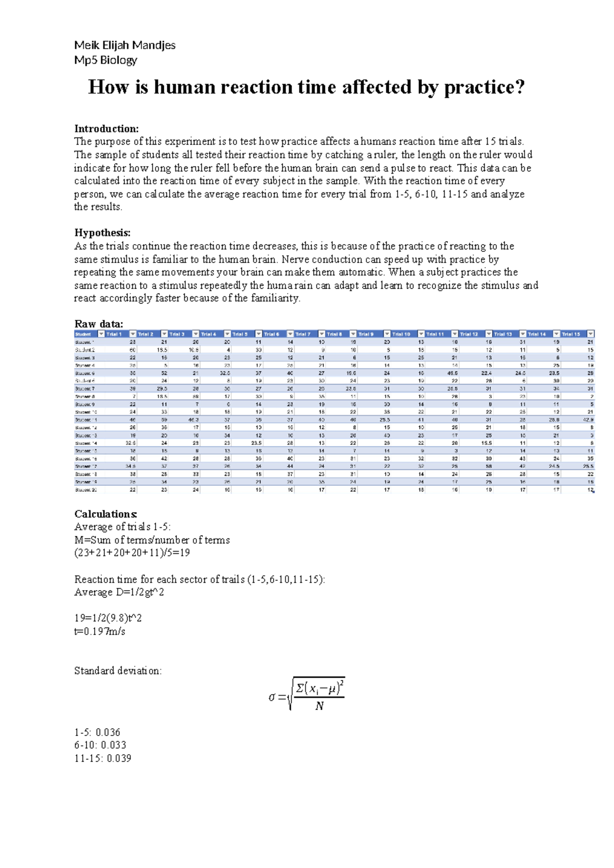 How is human reaction time affected by practice - Meik Elijah Mandjes ...
