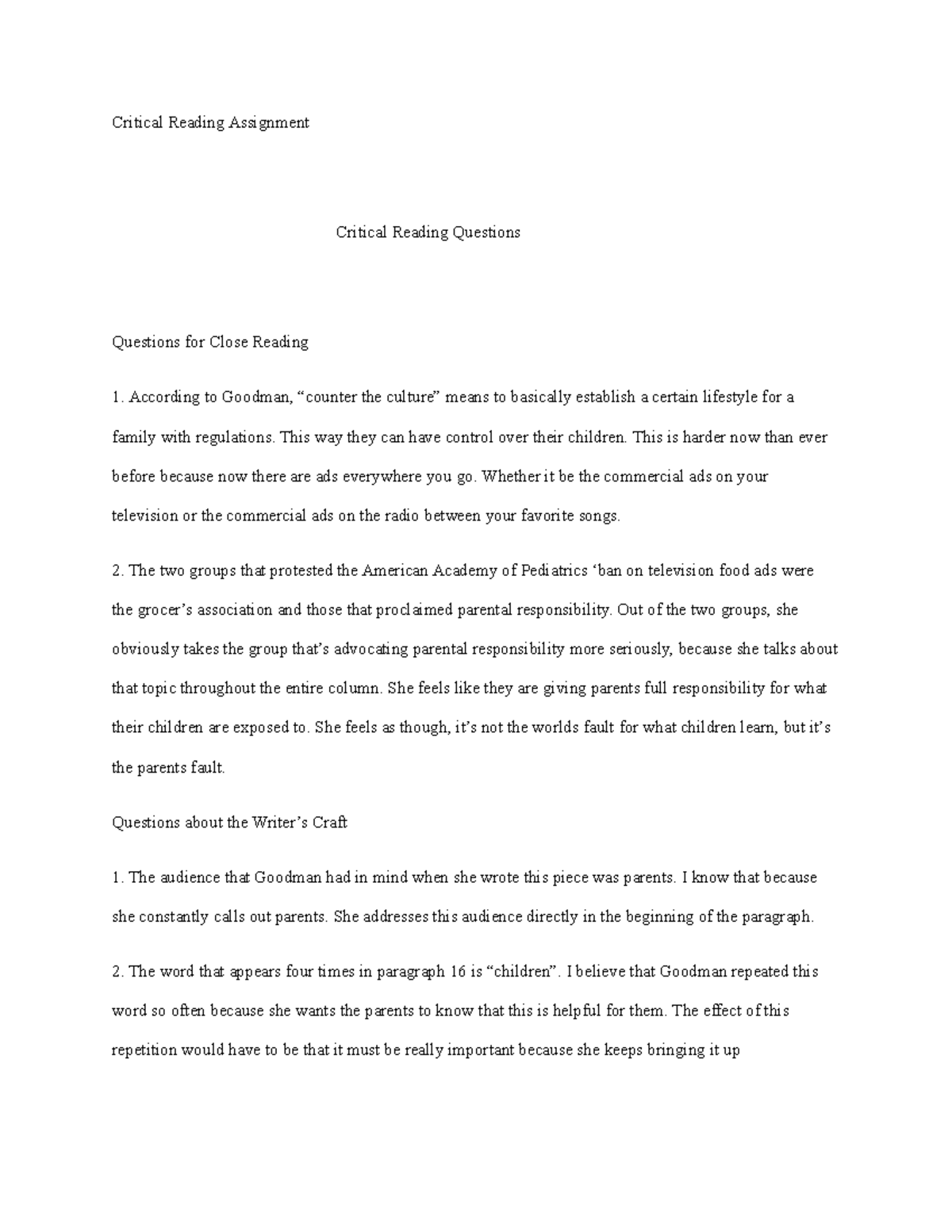 English Chapter 1 2 Assignment Critical Reading Assignment Critical