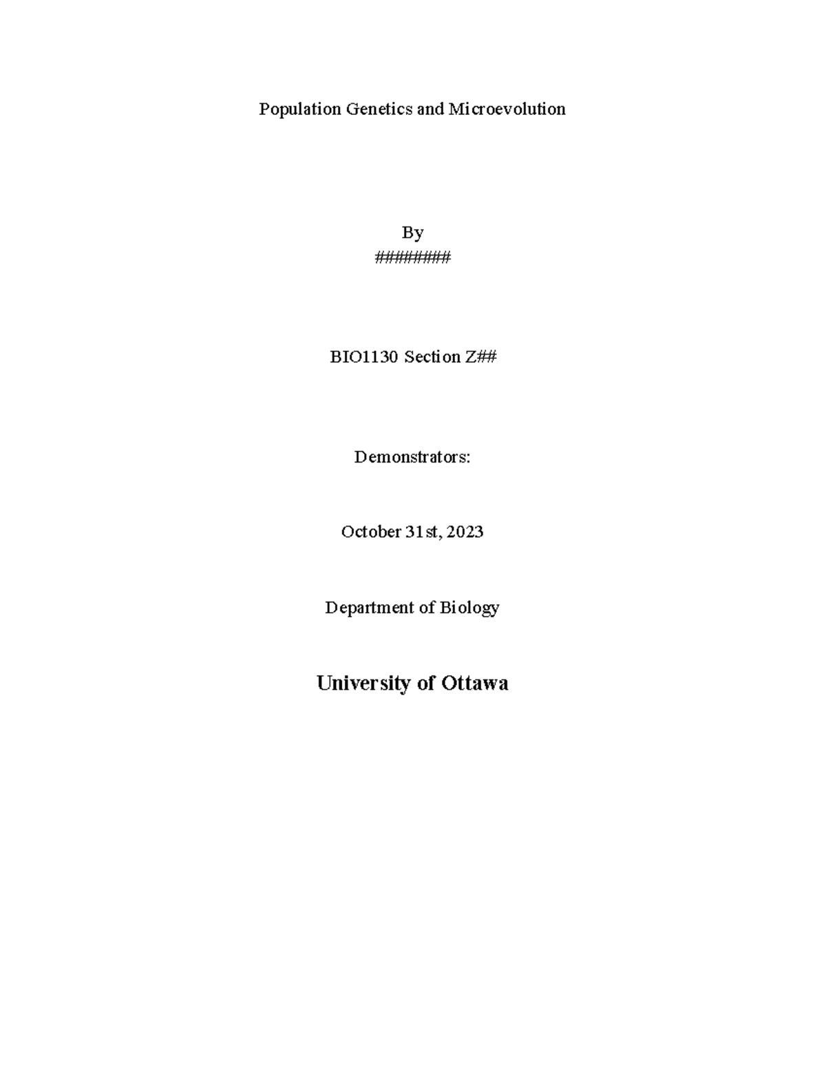 BIO 1130 - Pop Gen Lab - Population Genetics and Microevolution By ...