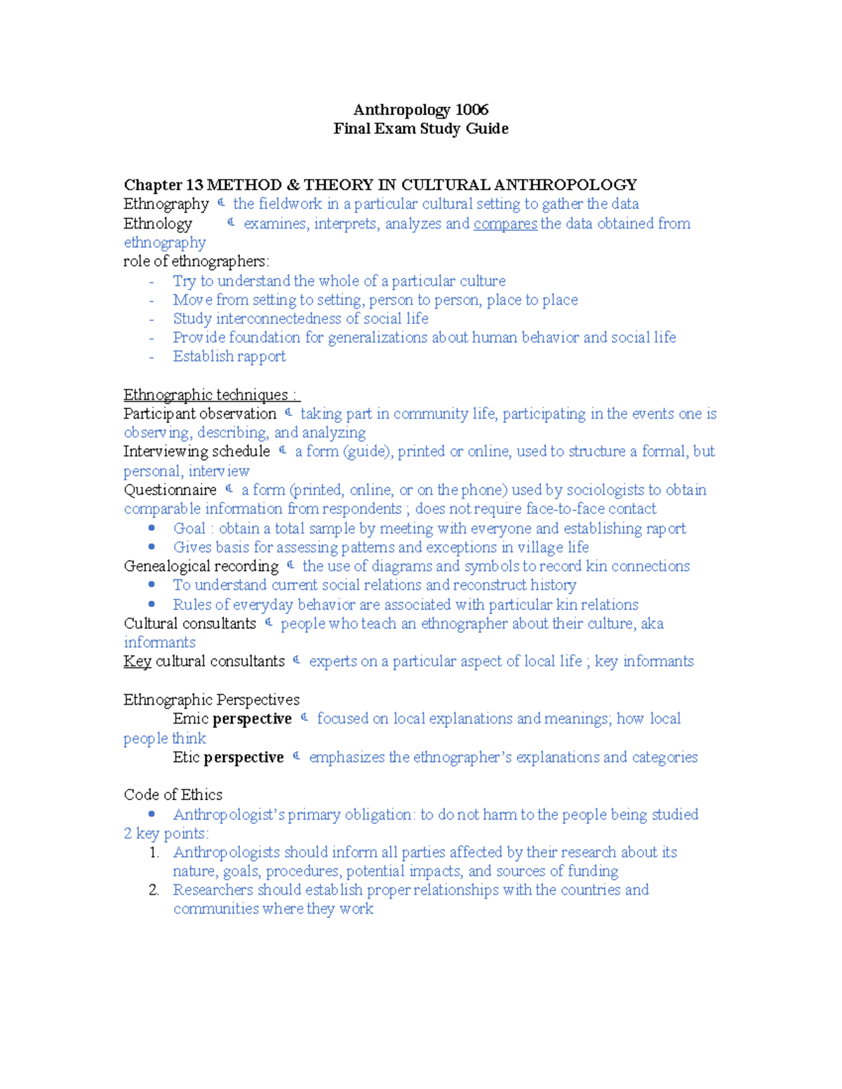 Final Exam Study Guide ANTH 1006 Fall 2021 - Anthropology 1006 Final ...