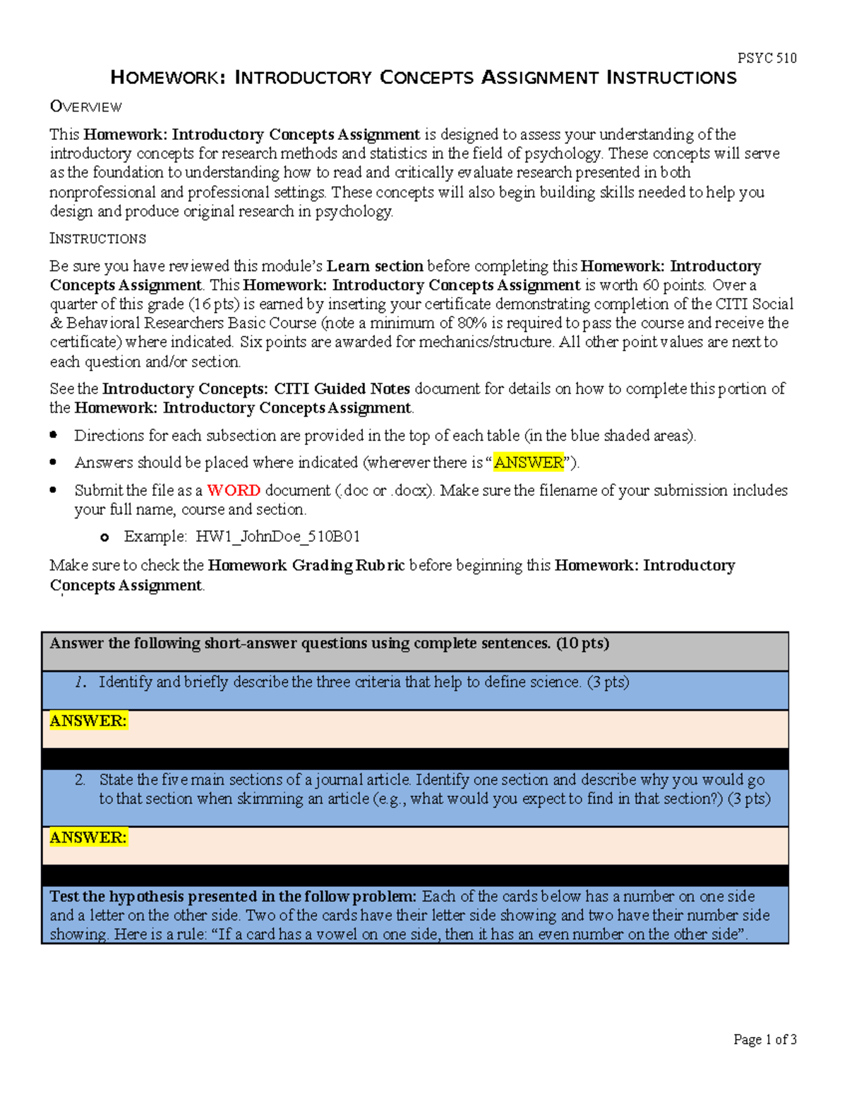 Homework Introductory Concepts Assignment Instructions - PSYC 510 HOMEWORK: INTRODUCTORY ...
