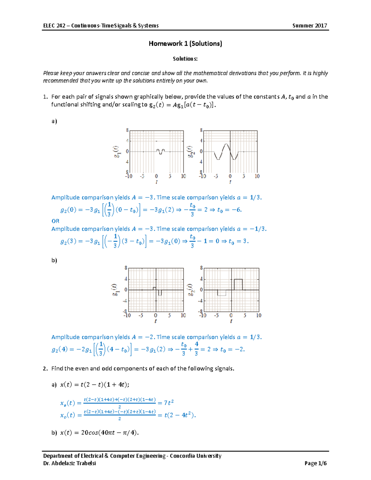 Elec242-HW1 sol - Elec 242 practice problems - Department of Electrical & Computer Engineering ...