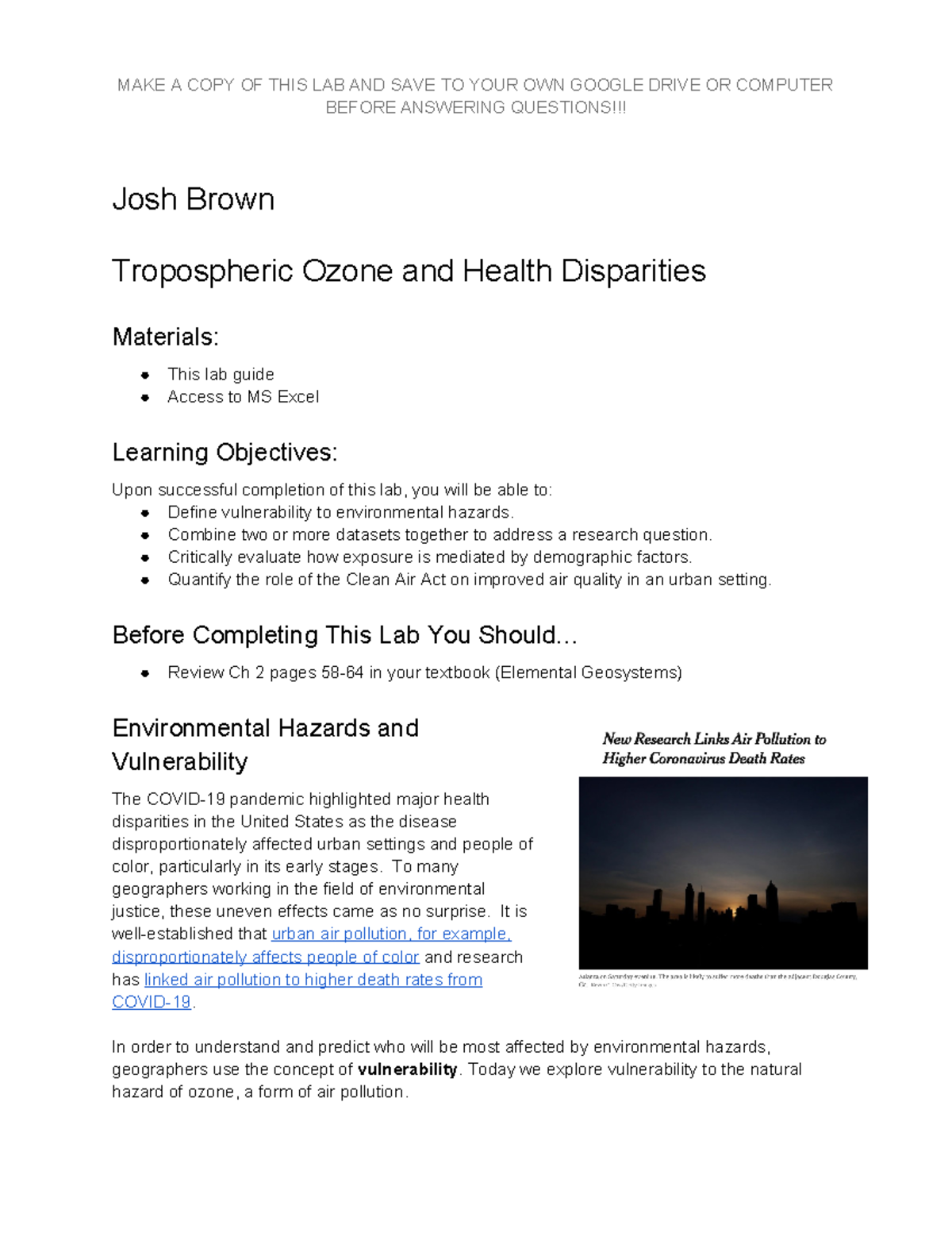 Tropospheric Ozone Guide Josh Brown - ####### BEFORE ANSWERING ...