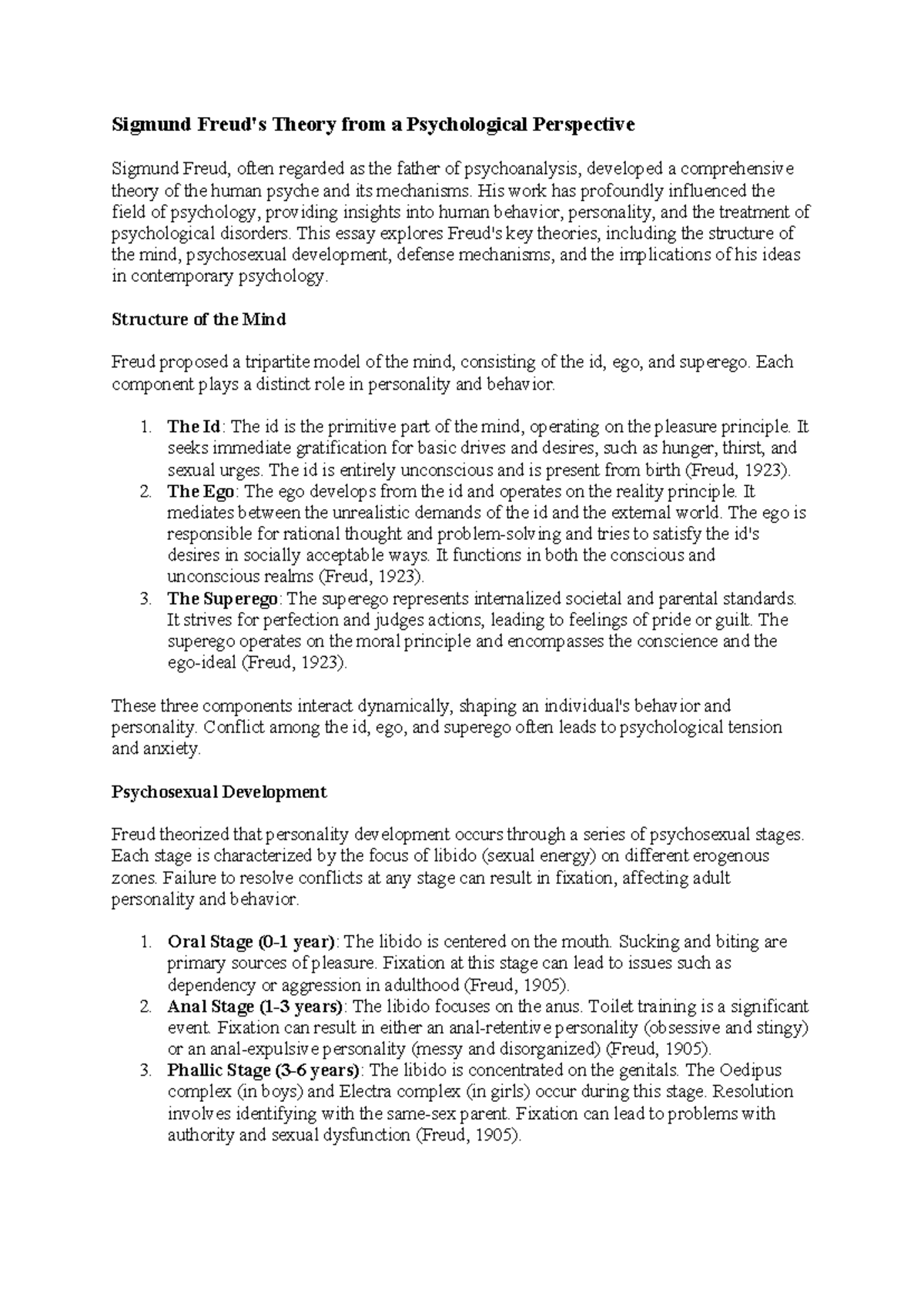 Sigmund Freud doc my own work - Sigmund Freud's Theory from a ...