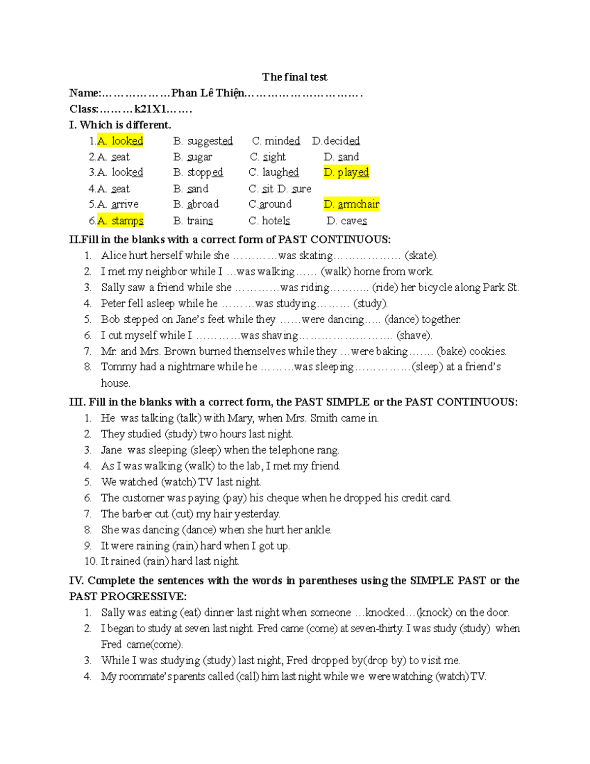 Kttt - Kttt tiếng anh - The final test Name:................. Lê - Studocu