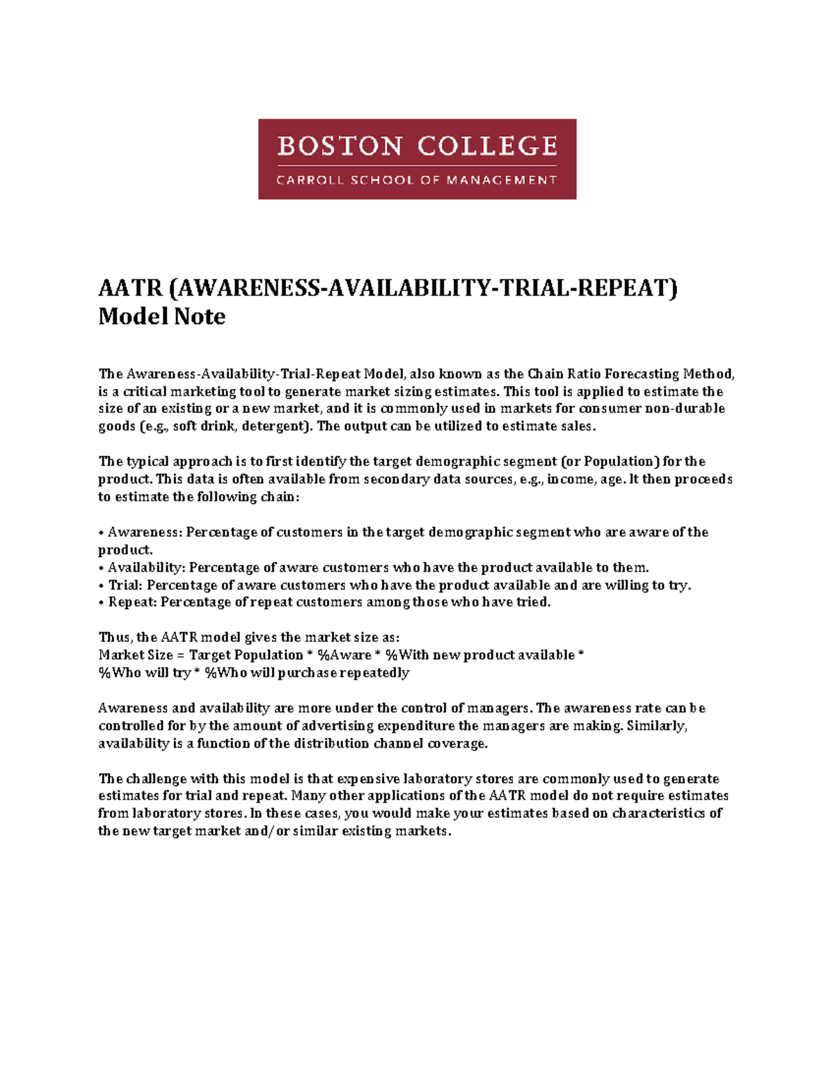 AATR Note - AATR (AWARENESS-AVAILABILITY-TRIAL-REPEAT) Model Note The ...