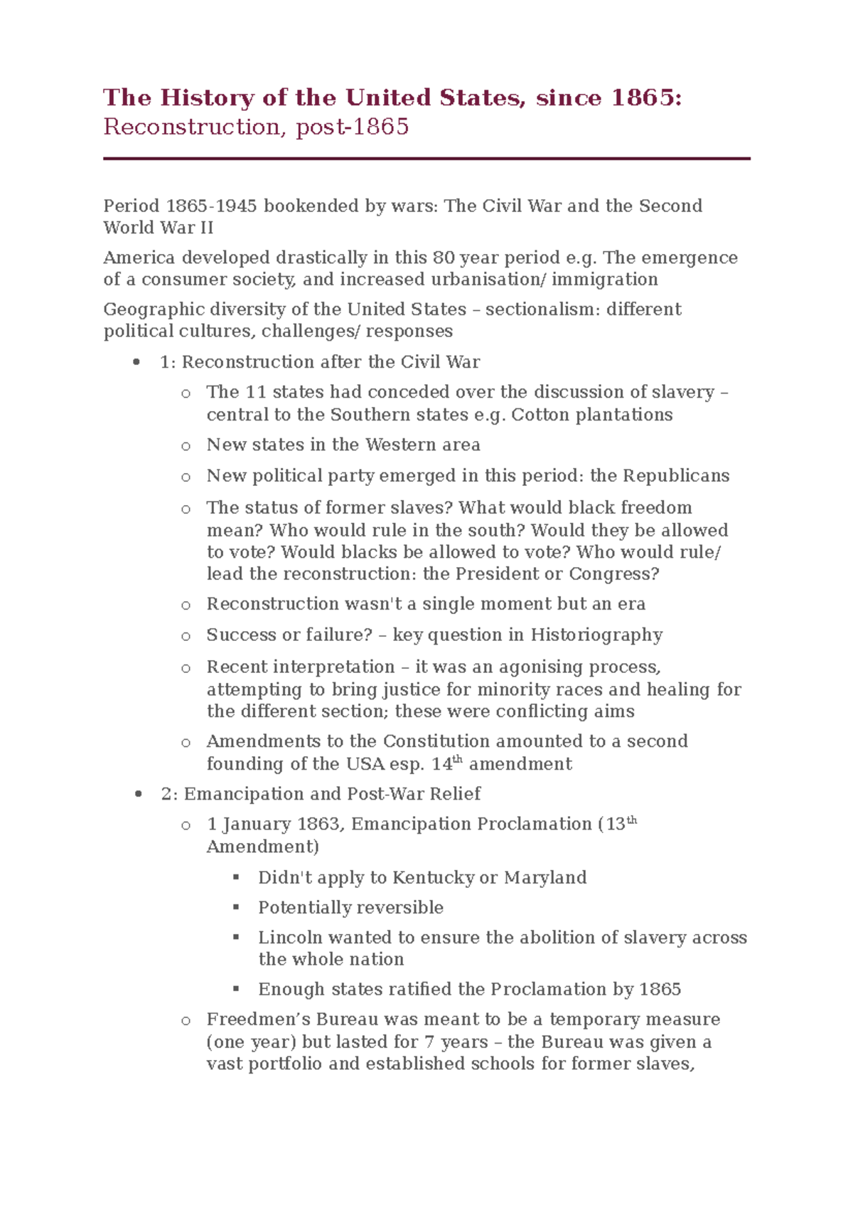 Reconstruction in the US - The History of the United States, since 1865 ...