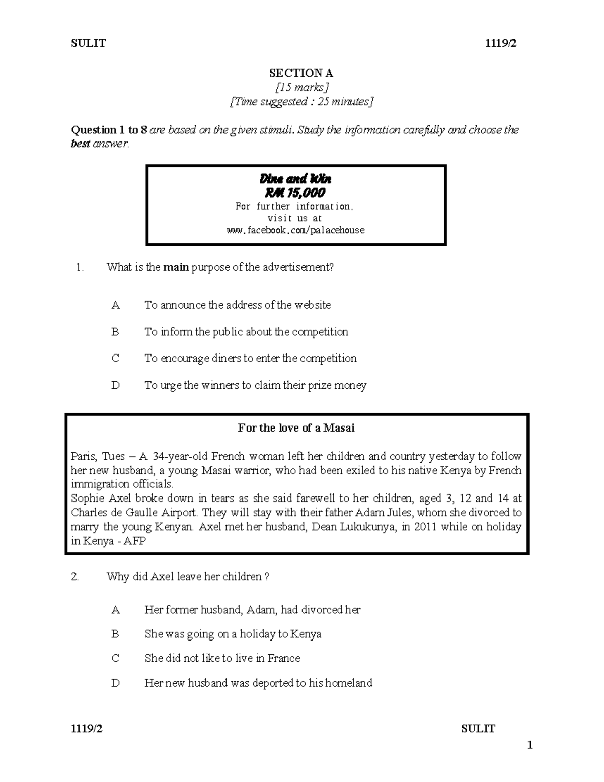 SPM Trial 2019 - Melaka - P2 - SECTION A [15 marks] [Time suggested ...