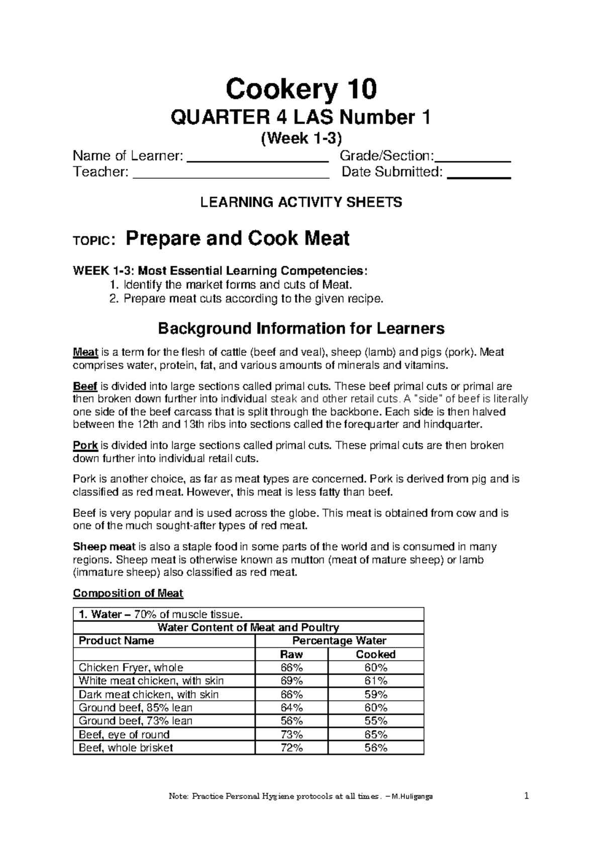 Cookery 10 Quarter 4 LAS Number 1 Weeks 1,2,3 - Cookery 10 QUARTER 4 ...