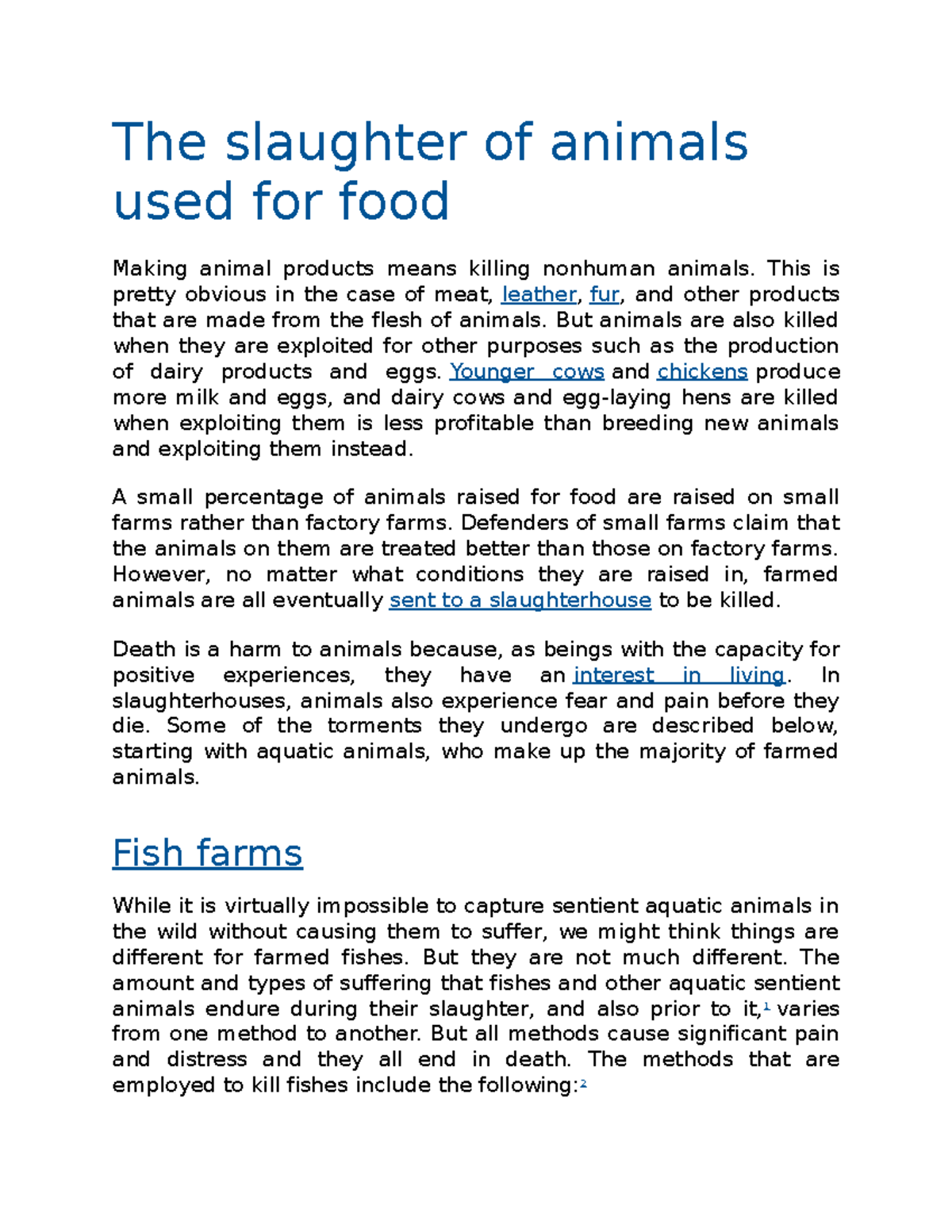 Ethical ways of slaughter - The slaughter of animals used for food ...