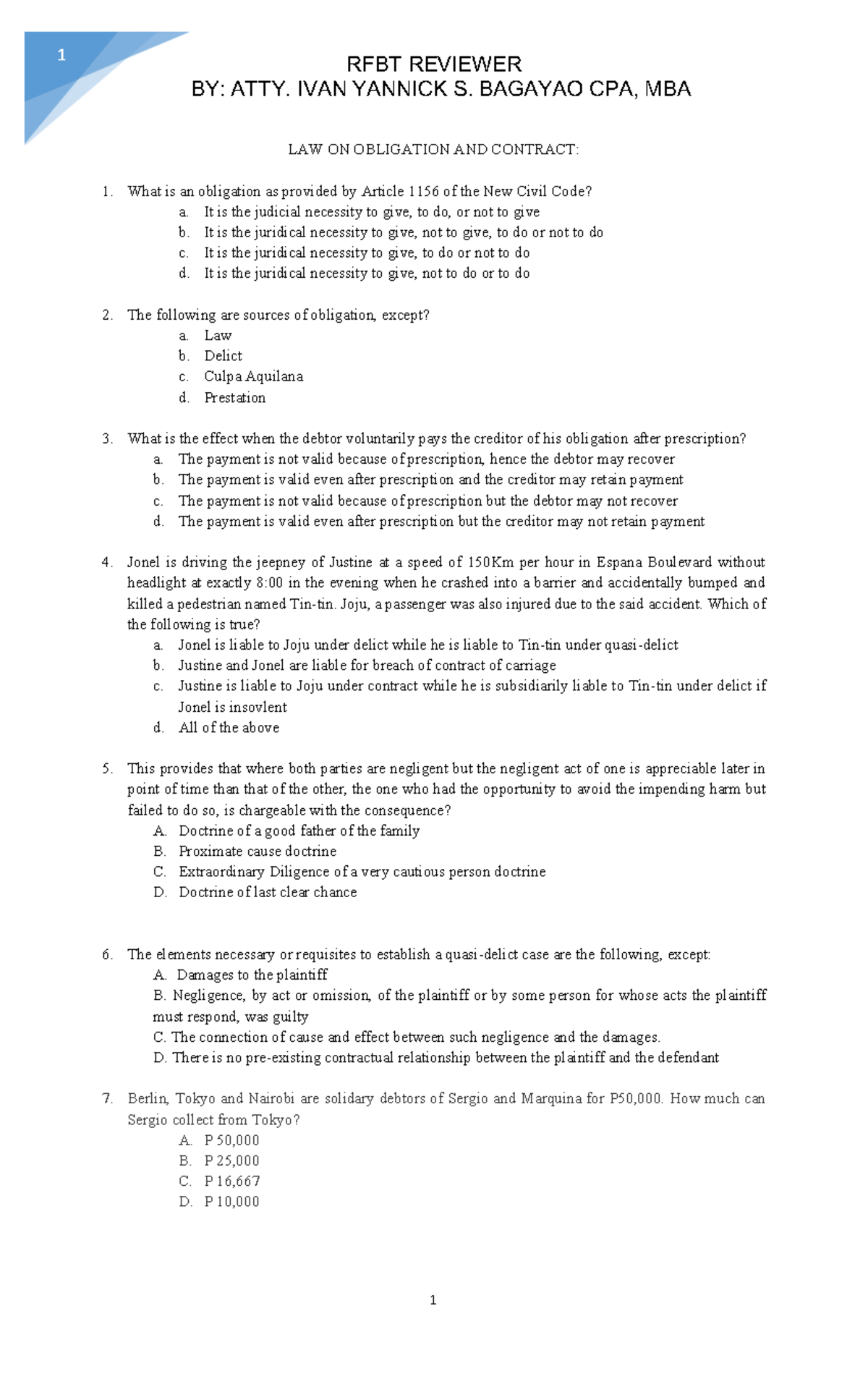 Oblicon - EWEWE - RFBT REVIEWER BY: ATTY. IVAN YANNICK S. BAGAYAO CPA ...