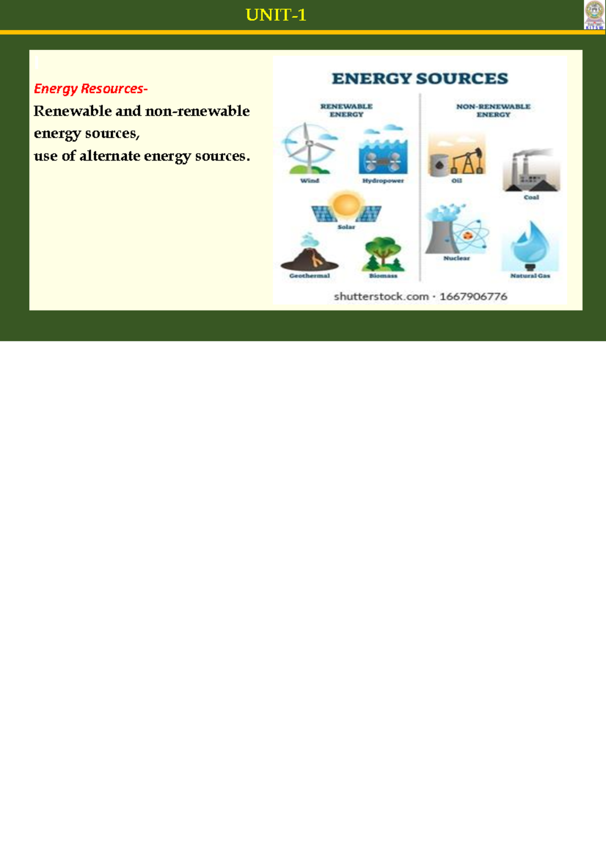 ES7 - Notes - UNIT- I Energy Resources- Renewable and non-renewable ...