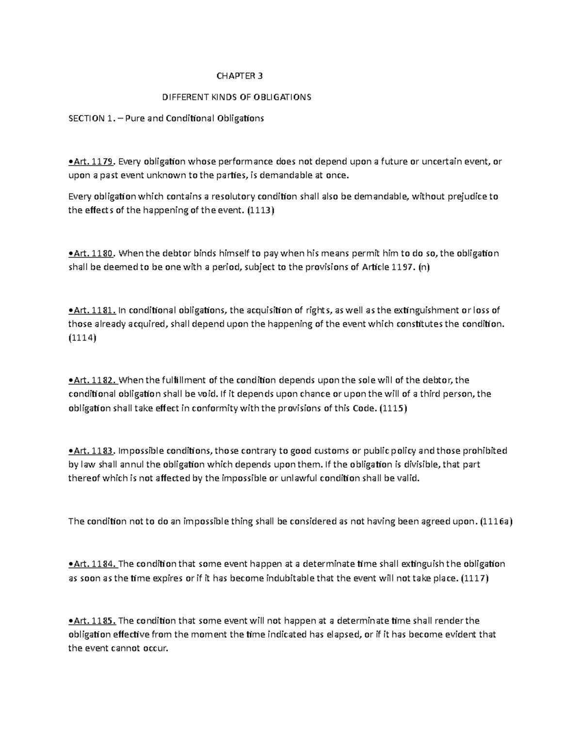 Article 1179-1185 - The Civil Code of the Philippines AN ACT TO ORDAIN ...