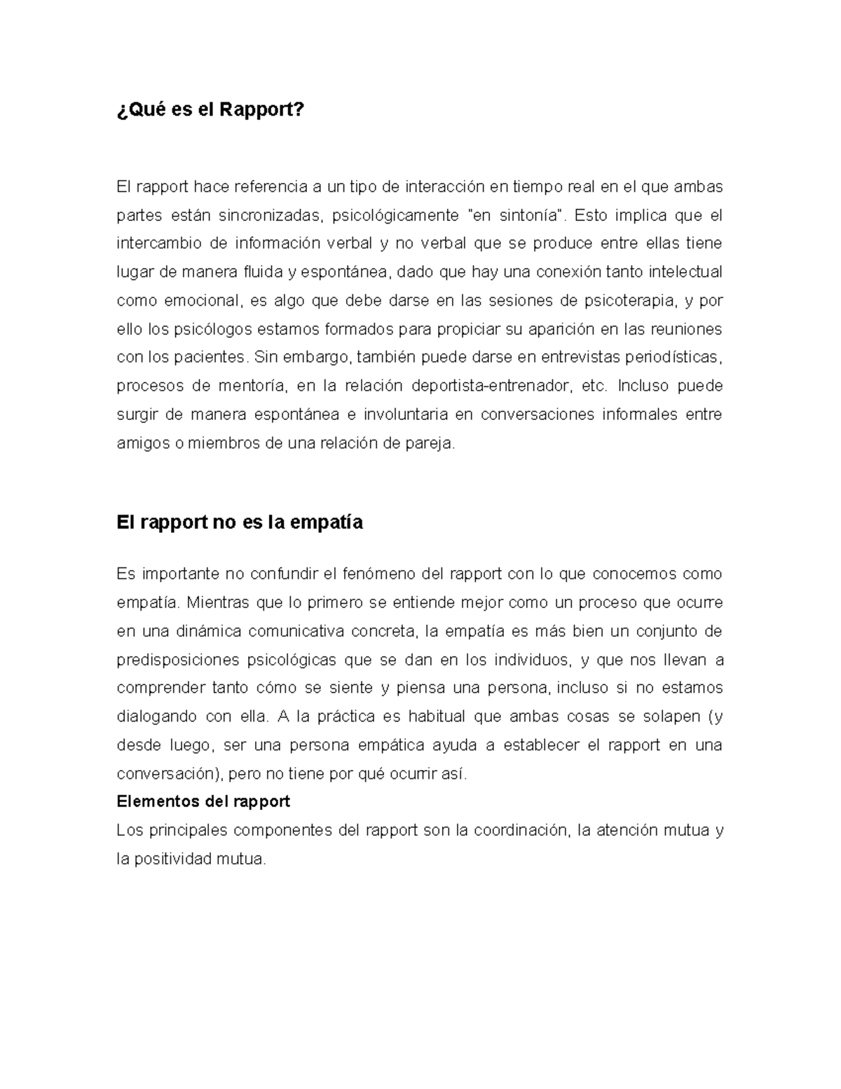 2.3 Qué es el Rapport - actividades de repaso - ¿Qué es el Rapport? El ...