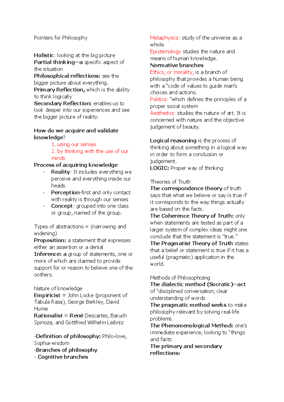 Pointers for Philosophy - Pointers for Philosophy Holistic: looking at ...