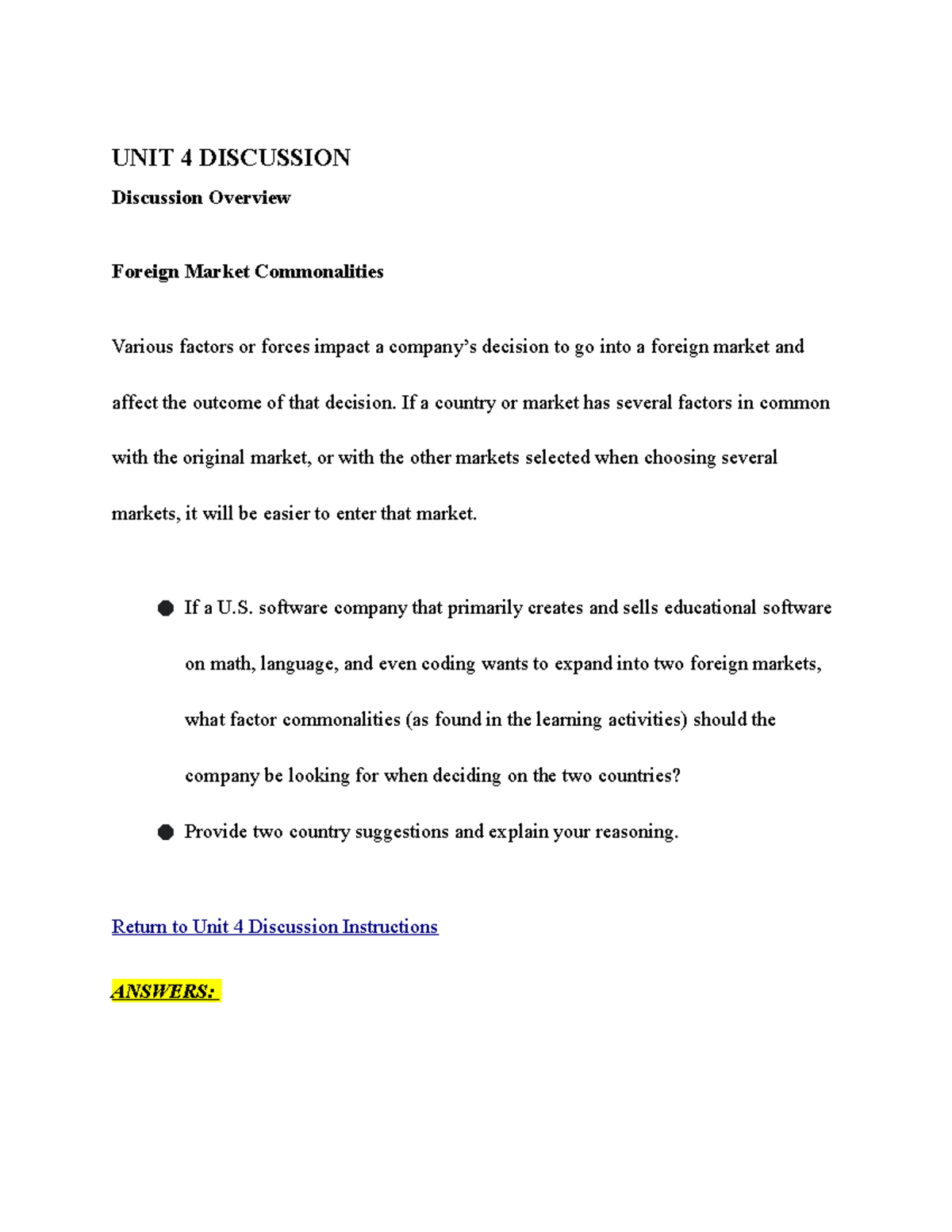 MT219 UNIT 4 Discussion - UNIT 4 DISCUSSION Discussion Overview Foreign ...