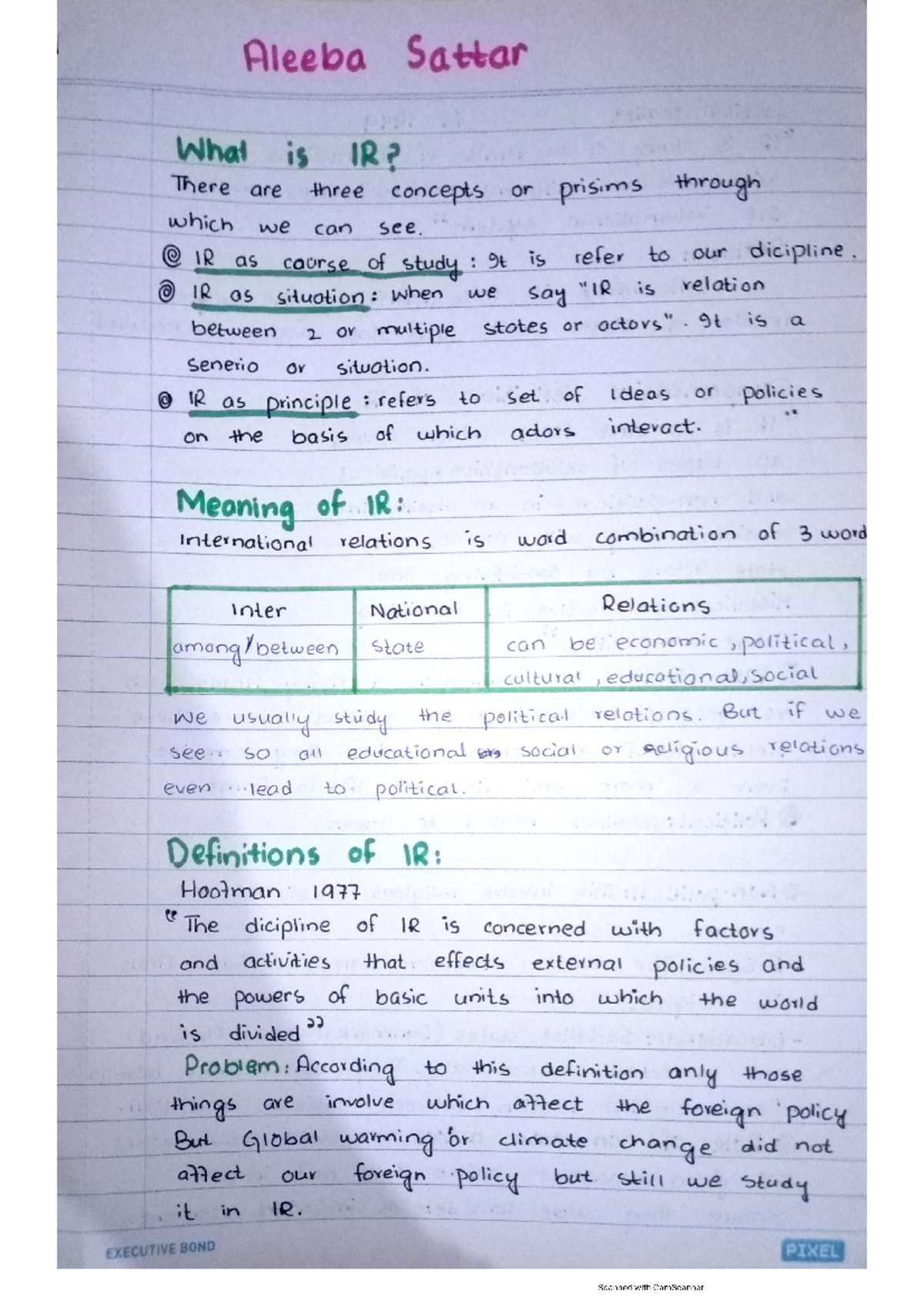 Introduction to International Relations Notes by Areeba Sattar - NUML ...