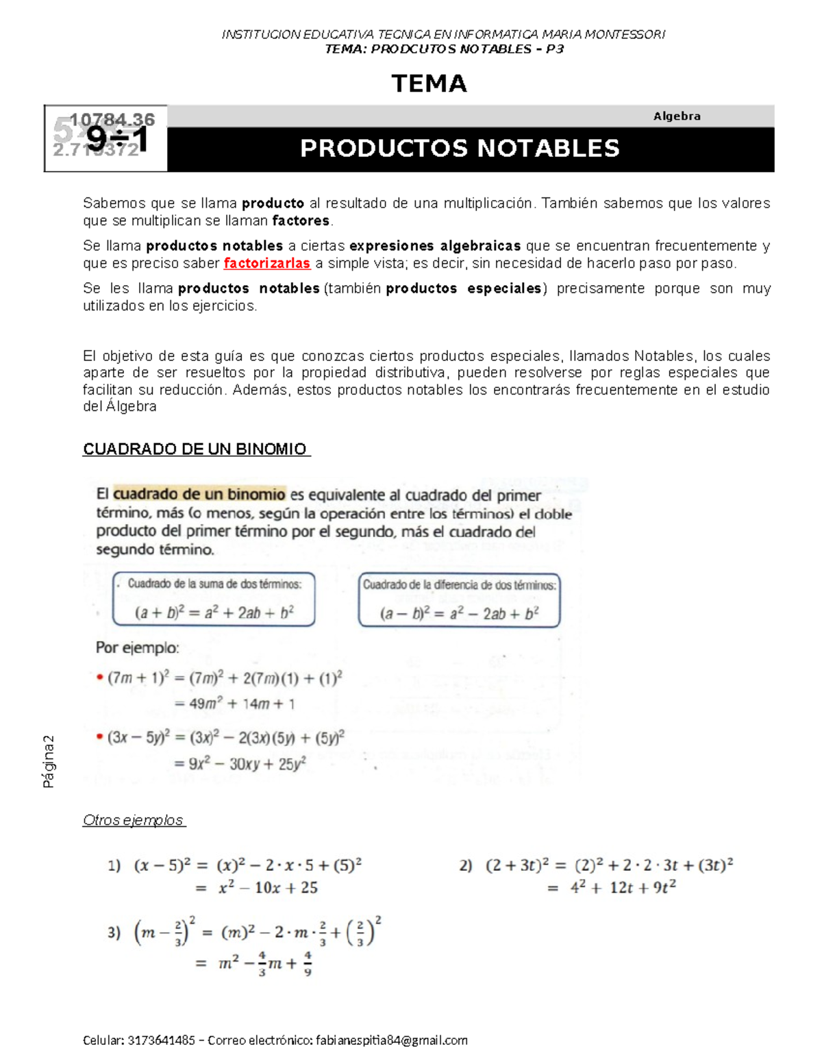 Productos notables - sdsdsd - Página INSTITUCION EDUCATIVA TECNICA EN ...