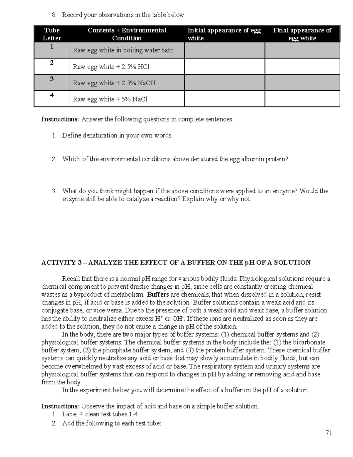 Lab 6 Lab 6 Record Your Observations In The Table Below Tube Letter Contents Environmental