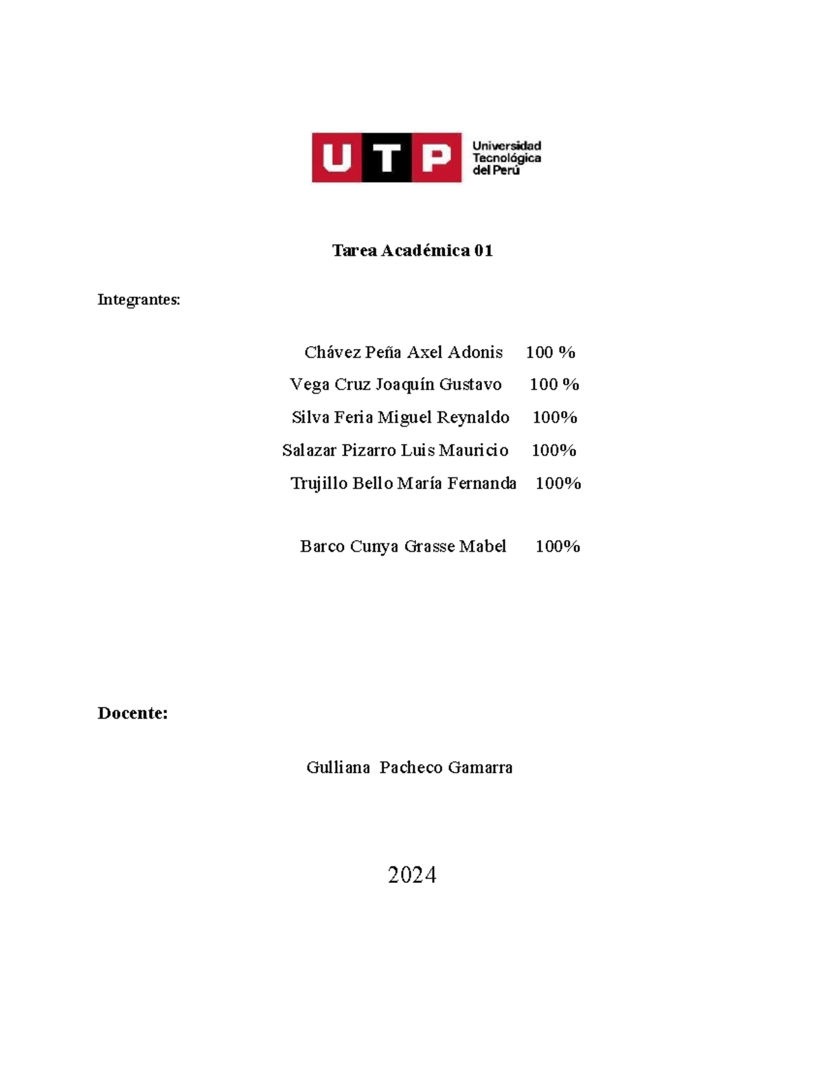 Barco Cunya Grasse Mabel TA1 - Tarea Académica 01 Integrantes: Chávez ...
