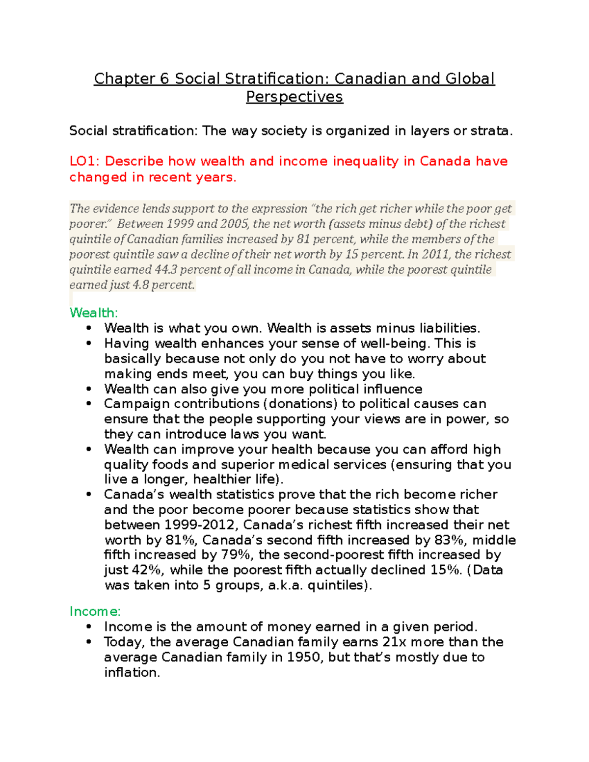 Chapter 6 Social Stratification Textbook Notes - Chapter 6 Social ...