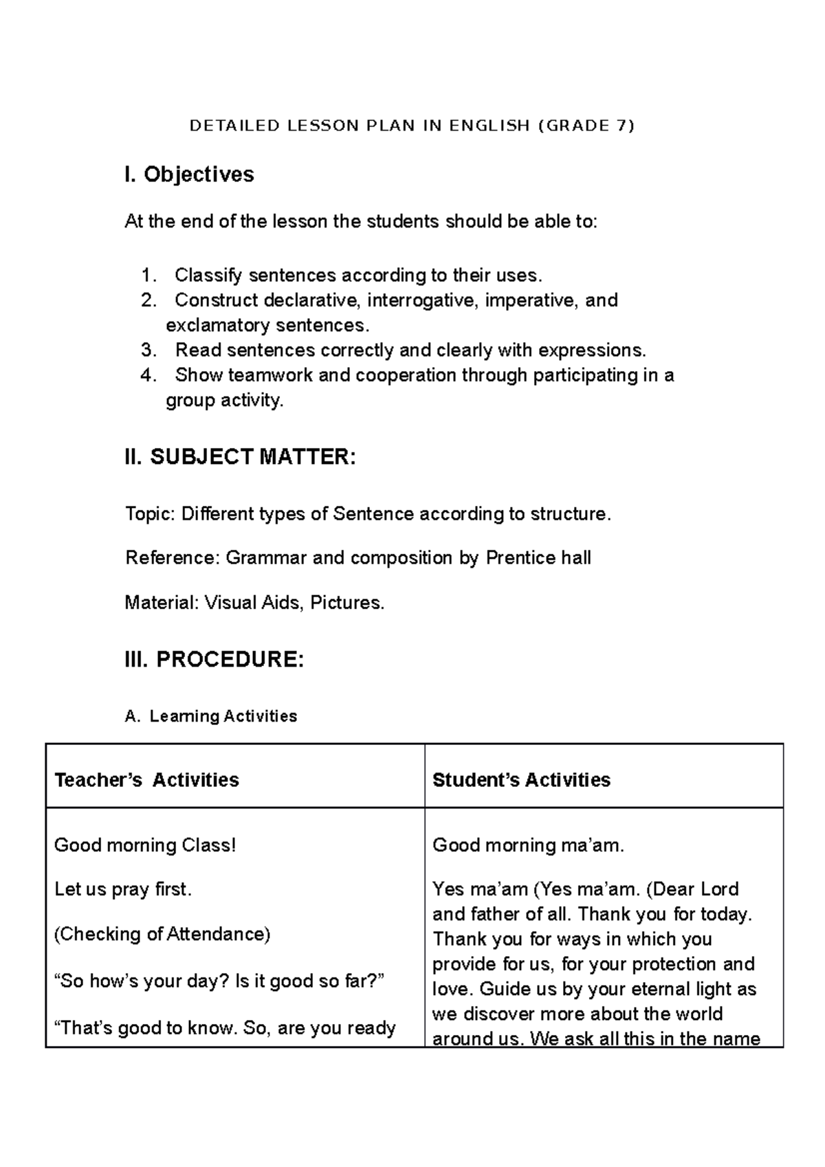 520311556 Detailed Lesson Plan in English Grade 7 - DETAILED LESSON ...