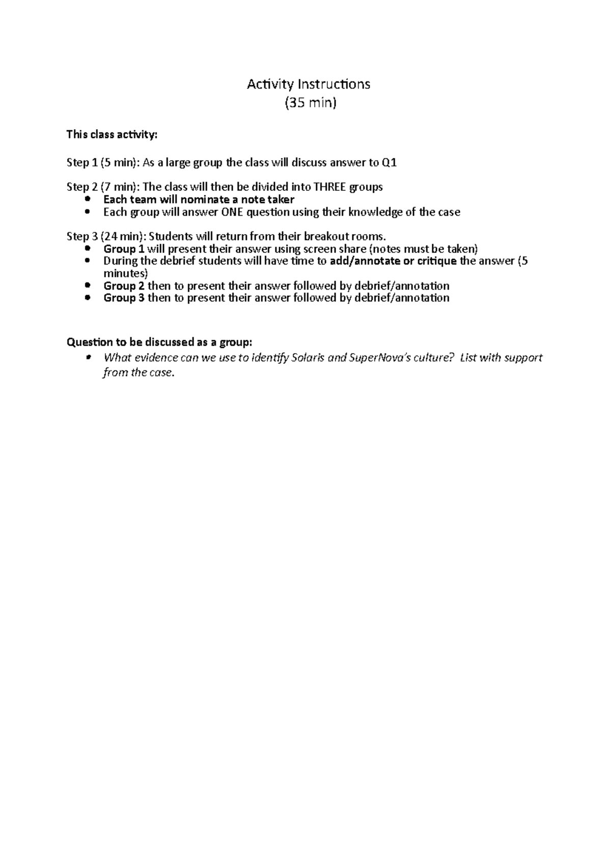 OB Module 10 - Student Activity Handout (Sem 1) - Activity Instructions ...