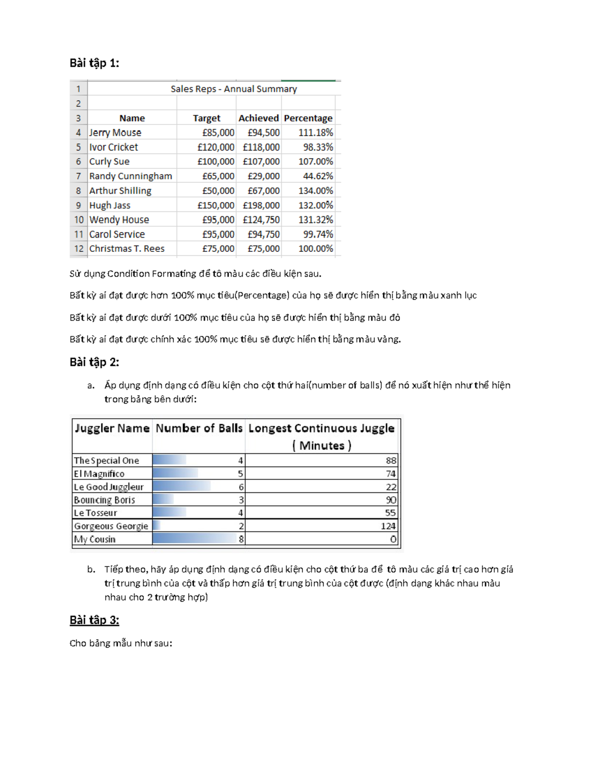 B3 BTVN - Bài tập 1: Sử dụng Condition Formating để tô màu các điều kiện sau. Bất kỳ ai đạt được ...