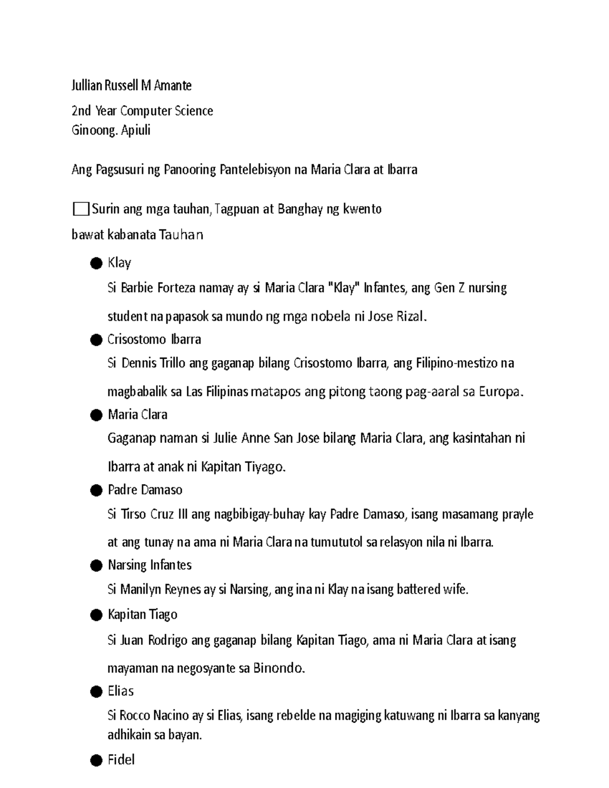 Maria Clara AT Ibarra Panitikang Filipino Eltagonde BSED Filipino ...