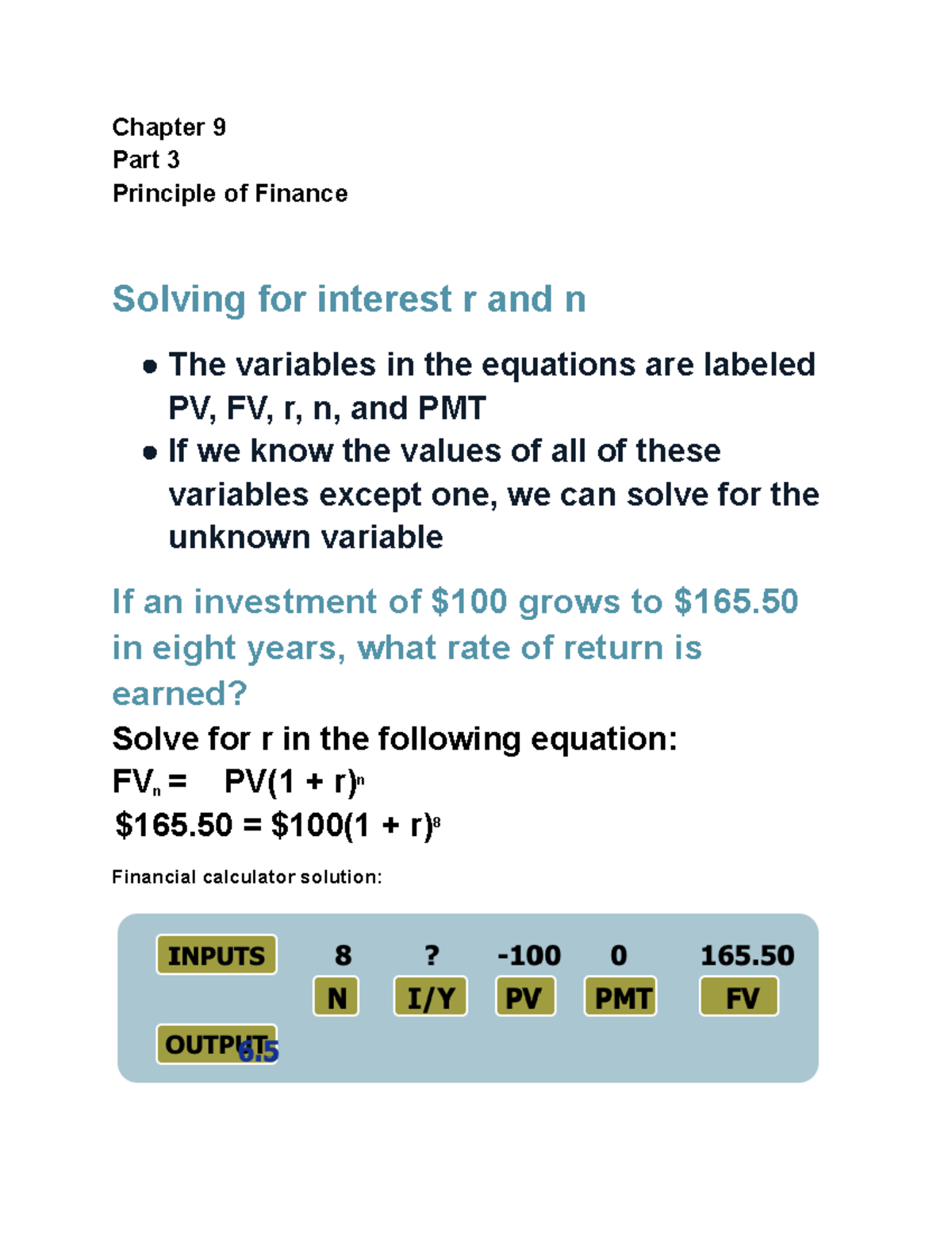 Chapter 9 Part 3 - Chapter 9 Part 3 Principle of Finance Solving for ...