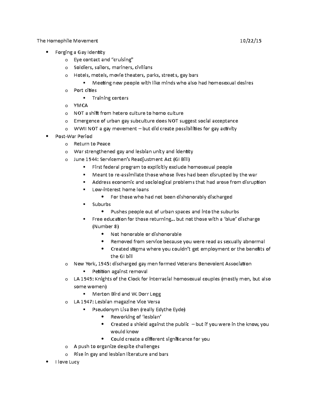 The Homophile Movement 10 - The Homophile Movement 10/22/15 Forging a ...