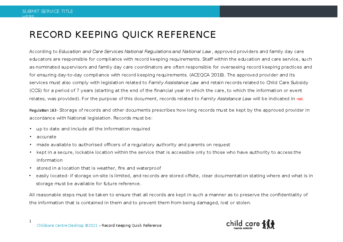 Record-Keeping-Quick-Reference V1 - RECORD KEEPING QUICK REFERENCE ...