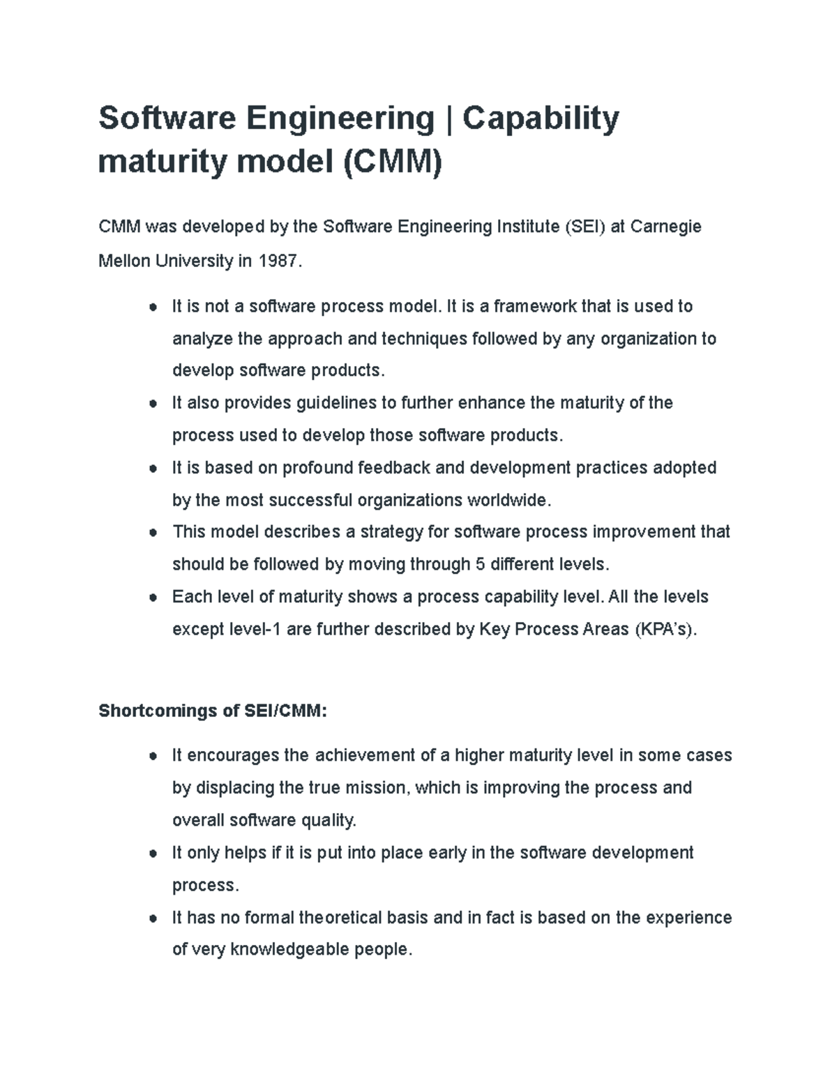 What is CMMM. Explain. - Software Engineering | Capability maturity ...