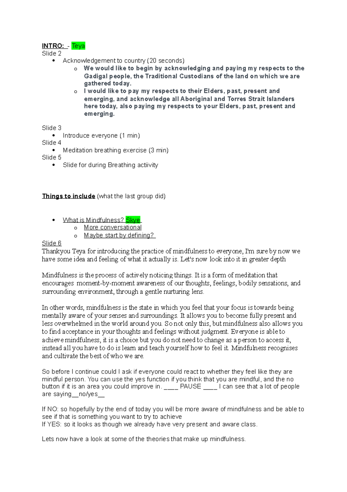 Script for group presentation. Topic: Mindfulness - 21440 - Studocu