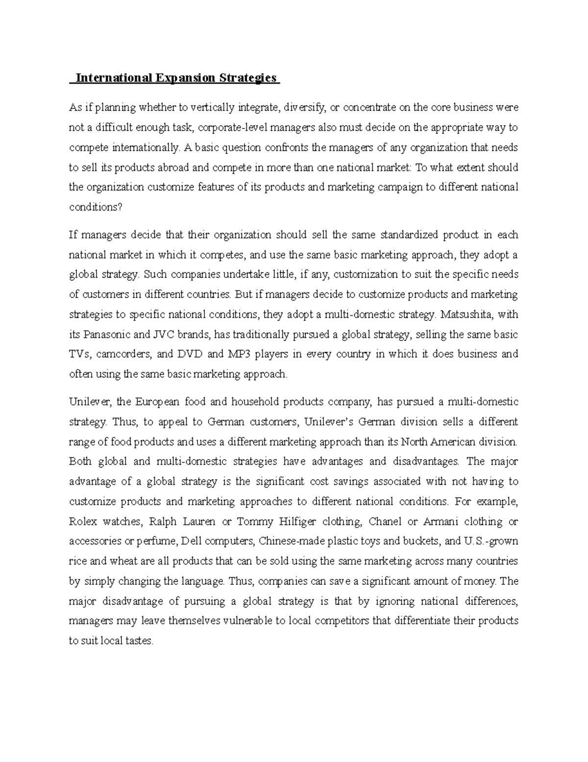 International Expansion theory - International Expansion Strategies As ...