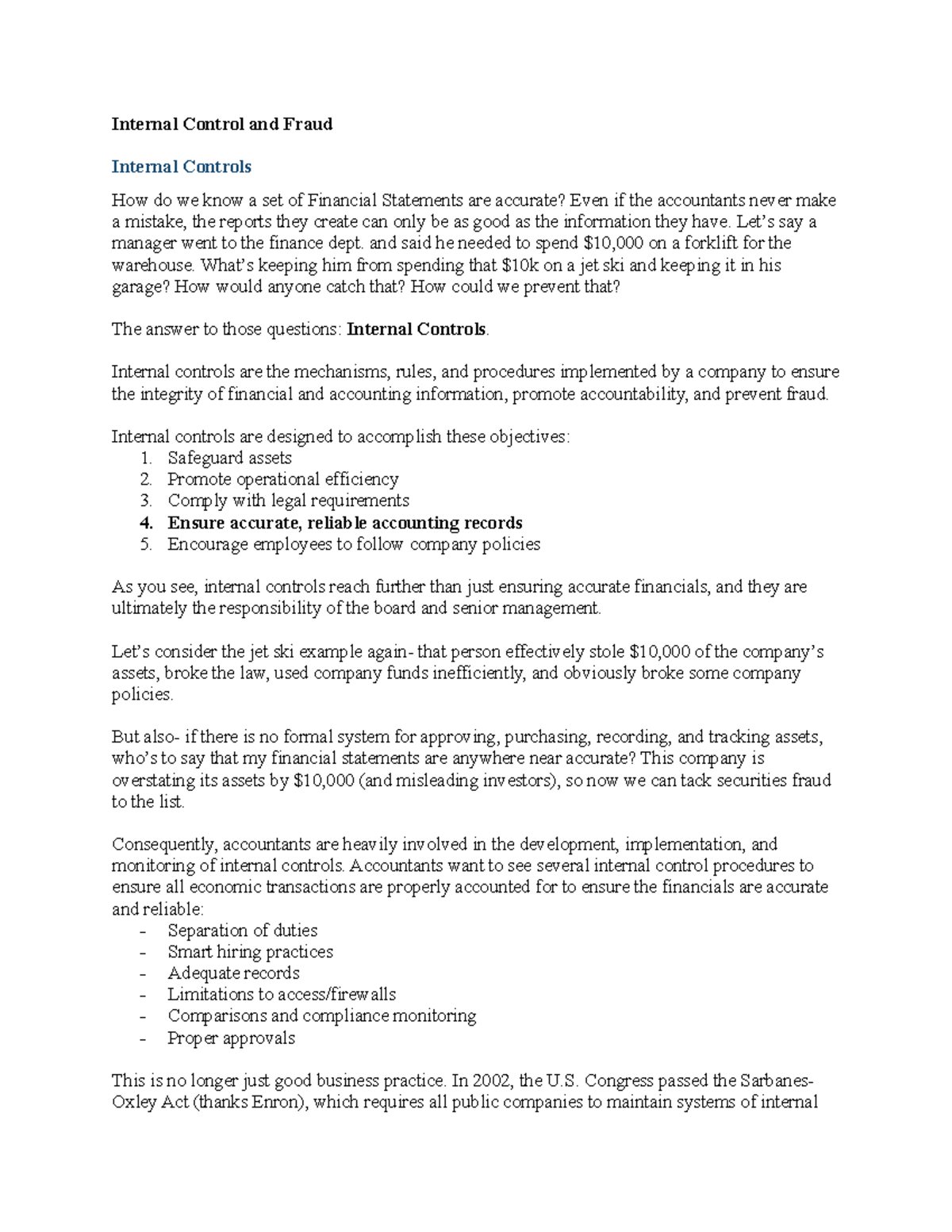 Section 4- Internal Control and Fraud - Internal Control and Fraud ...