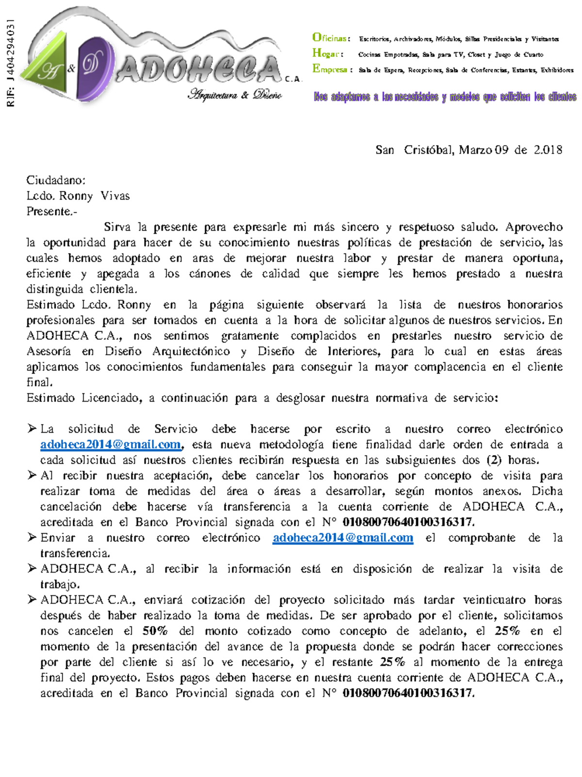 Honorarios Profesionales - San Cristóbal, Marzo 09 de 2. Ciudadano ...