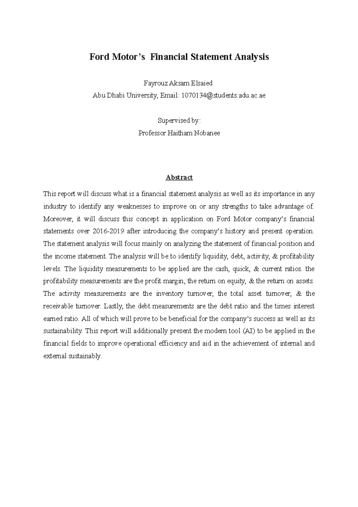 Ford Motors Financial Statement Analysis - Ford Motor’s Financial ...