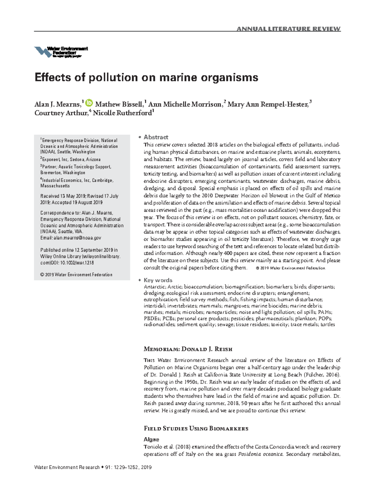 Water Environment Research - 2019 - Mearns - Effects of pollution on ...