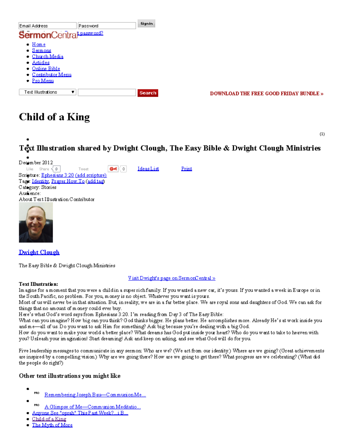 Child of a King text illustration, Child of a King sermon text ...