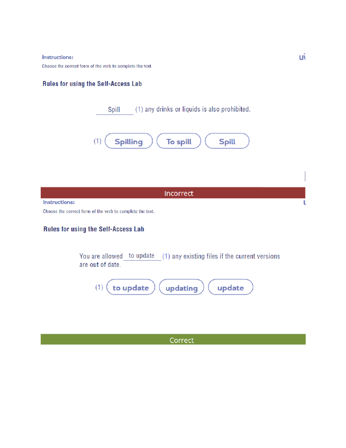 R5. At the computer lab - Idioma extranjero III v2 - Instructions: ui Choose the correct form of ...