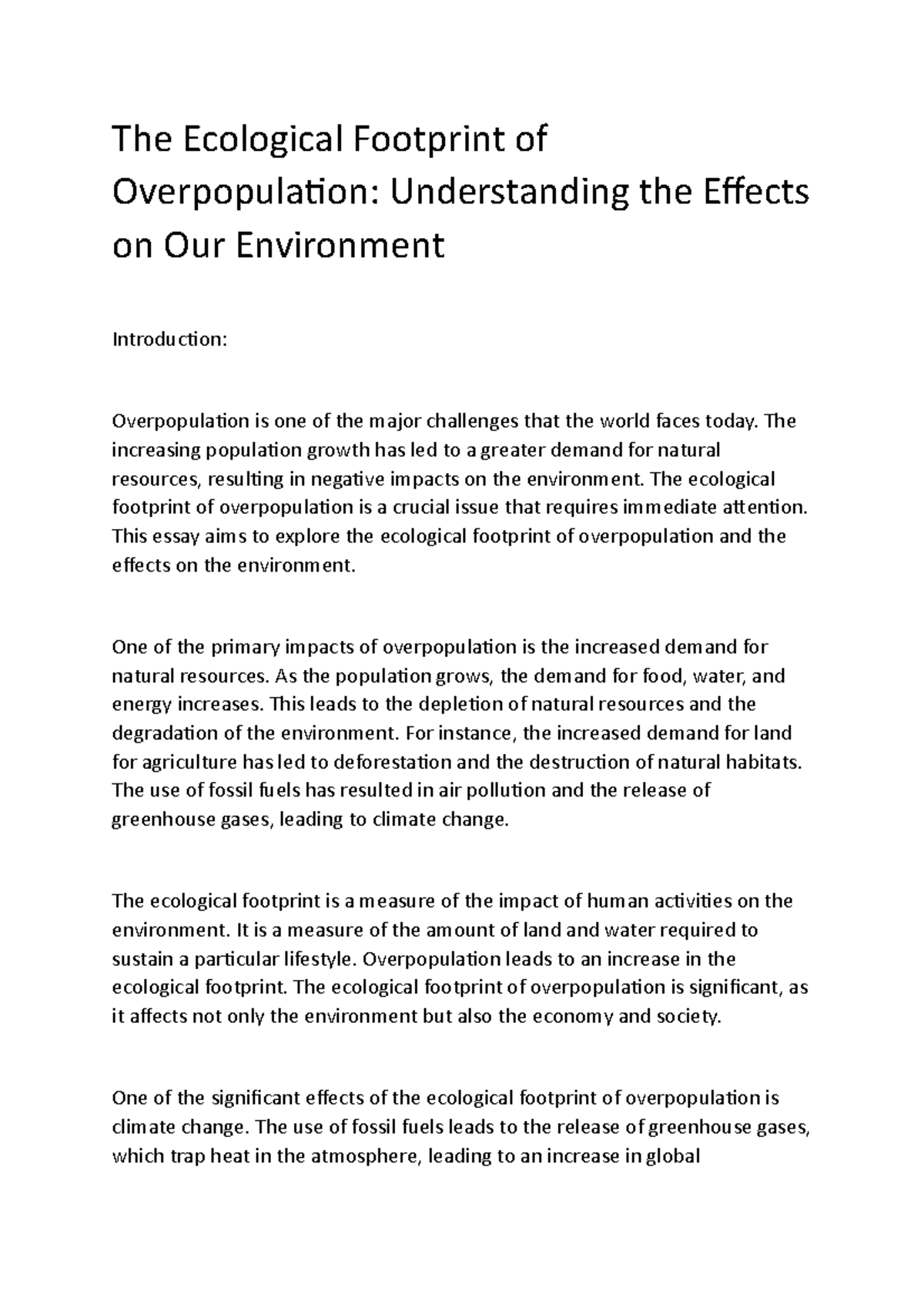The Ecological Footprint of Overpopulation, Understanding the Effects ...