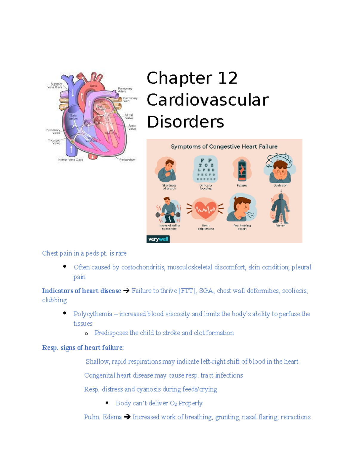 Cardiovascular Disorders in Pediatrics - Studocu