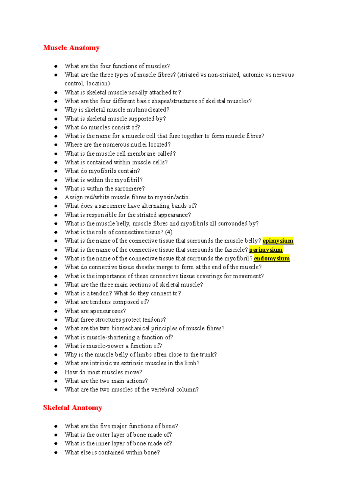 Week 2 Questions - Muscle Anatomy What are the four functions of ...
