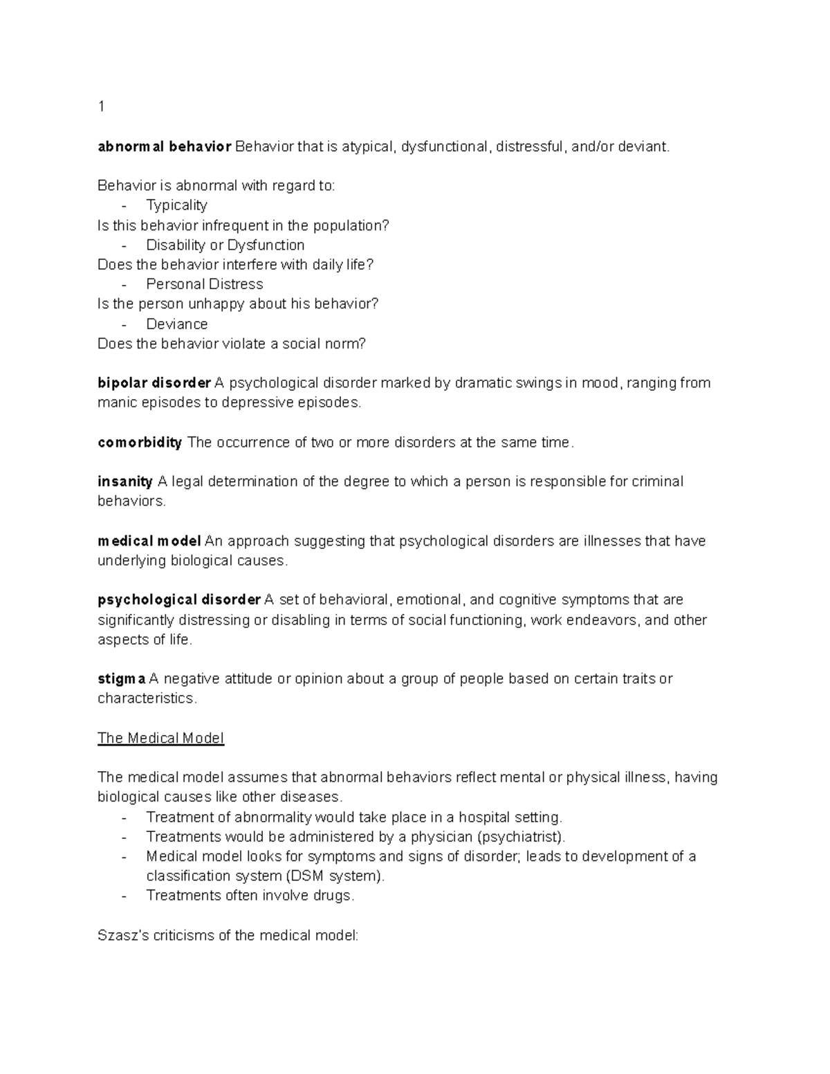 Ch 13 - Terms - 1 abnormal behavior Behavior that is atypical ...