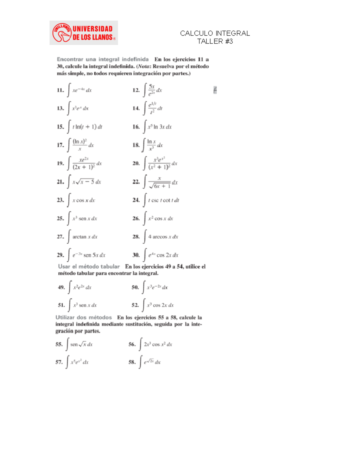 Taller 3 calculo integral - Cálculo de varias variables - CALCULO INTEGRAL TALLER - Studocu