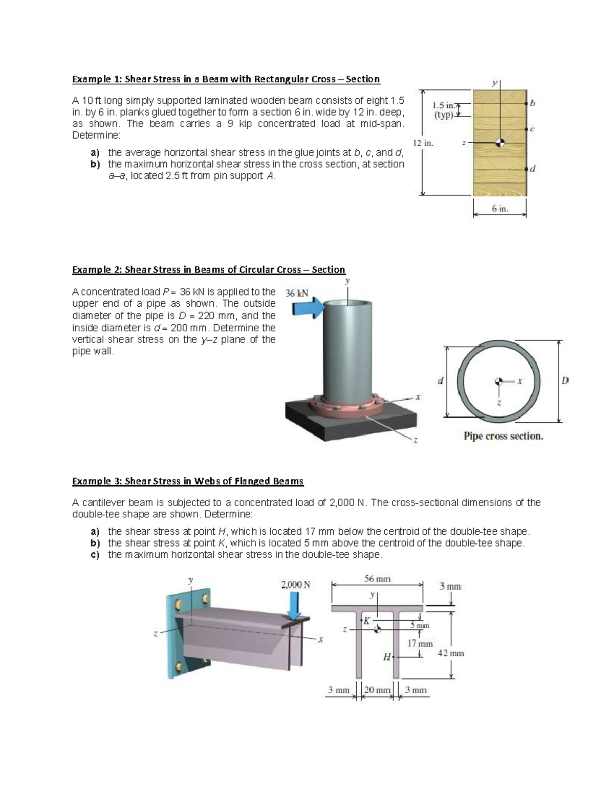 Class Work - Shear Stresses - Example 1: Shear Stress in a Beam with ...