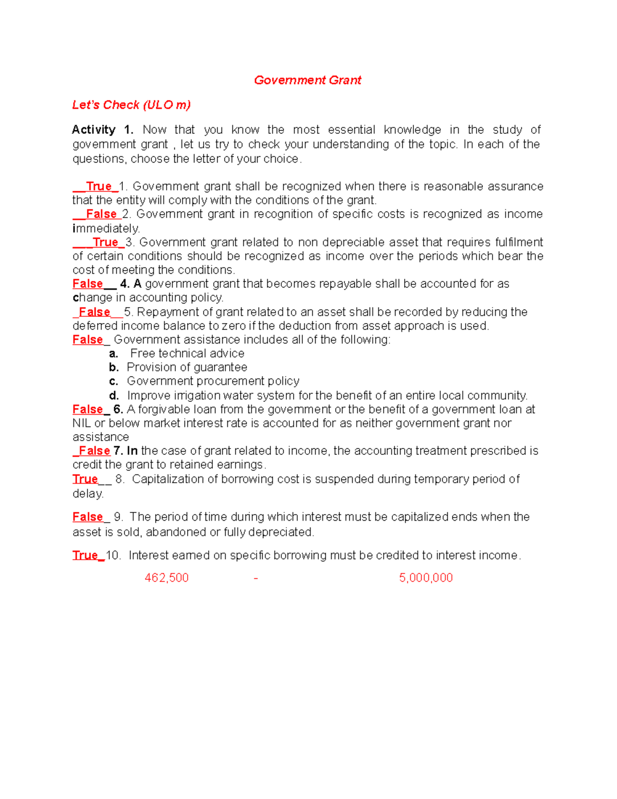 6. Government Grant - Government Grant Let’s Check (ULO m) Activity 1 ...
