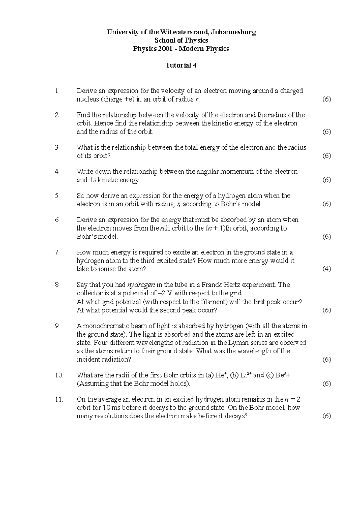 Tutorial solutions for tut 4 on modern physics - University of the ...