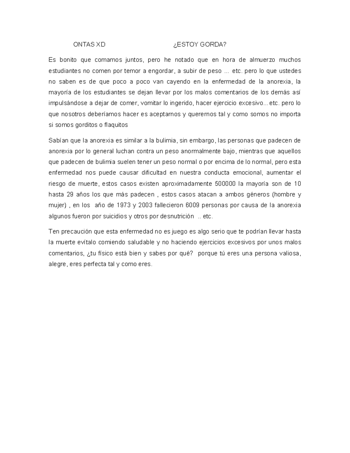 Estoy Gorda - Un trabajo informal - ONTAS XD ¿ESTOY GORDA? Es bonito ...